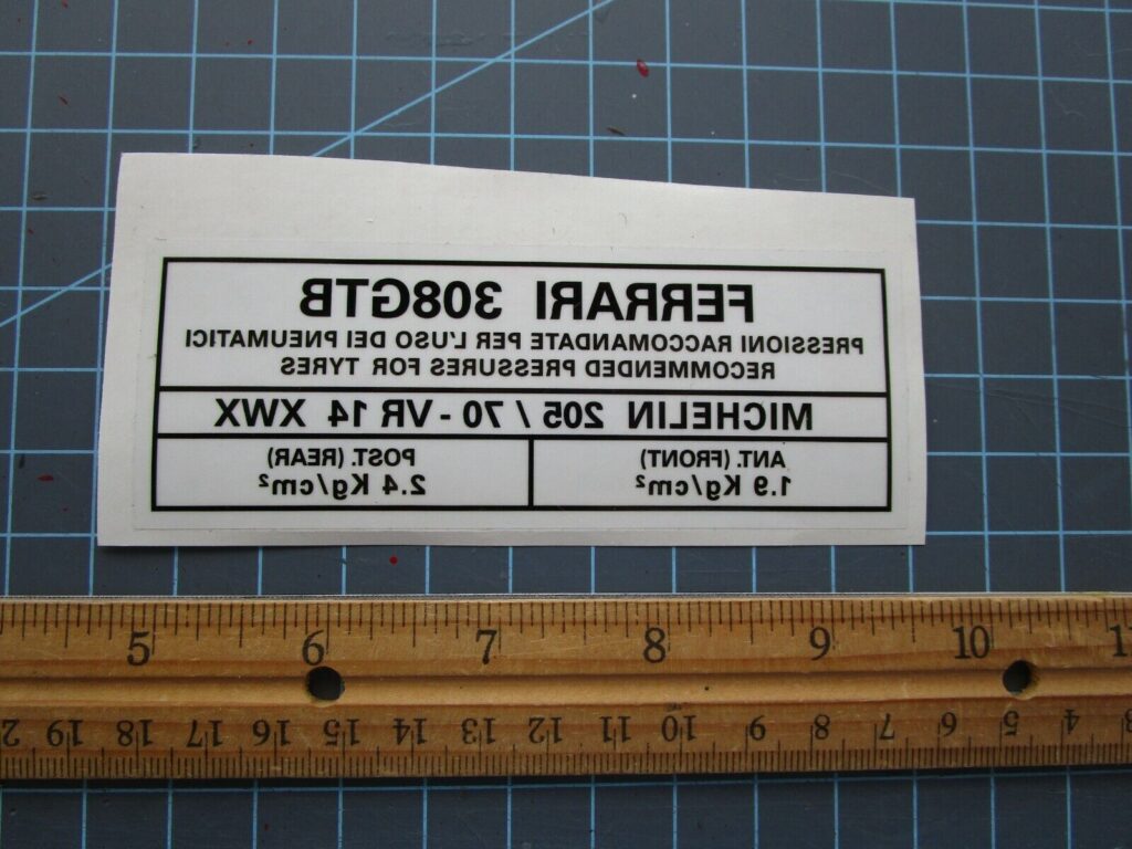 FERRARI 308 GTB MICHELIN WINDOW TIRE TIRE PRESSURE CLEAR WINDSHIELD ...